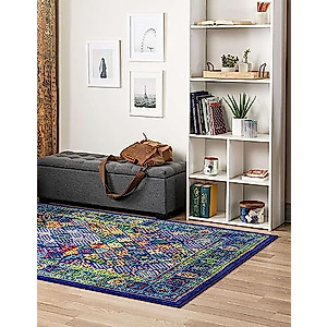 Unique Loom Calypso Collection Area Rug - Trinidad (4' x 6' Rectangle, Navy Blue/ Green)