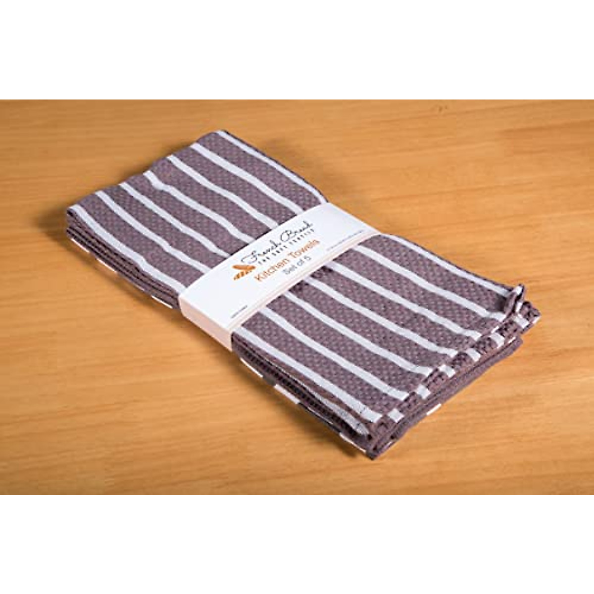 FRENCH BREAD Premium Kitchen Towels Set With Hang Loop - Pack of 5 Cotton Dish Towels for Drying Dishes, 18”x 26”, Absorbent Tea Towels, Dish Towels for Kitchen, Quick Drying Kitchen Towel Set - Gray