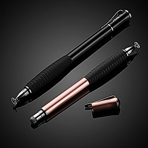 MEKO (2nd Generation) [2 in 1 Precision Series] Disc Stylus Pen for iPhone, iPad Pro/Mini/Air, Samsung Galaxy and All Touch Screen Devices Bundle with 6 Replacement Tips,Pack of 2(Black/Rose Gold)