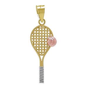 Gold Tennis Racquet Charm - 10 Karat Gold - Tennis Pendant - Sport Jewelry (Style 1)