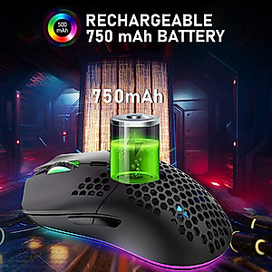 RGB Wireless Gaming Mouse,Ultra-Lightweight Honeycomb Shell Mice with 2.4G Wireless Rechargeable,RGB Spectrum Backlit,7 Buttons,3200DPI,Ergonomic Long Battery Life for PC,Xbox,PS4 Gamers(Black)