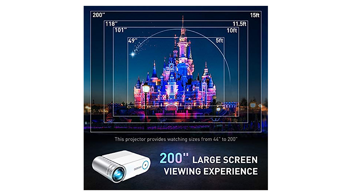 GooDee G500 1080P Projector - 200" Screen, Home Theater