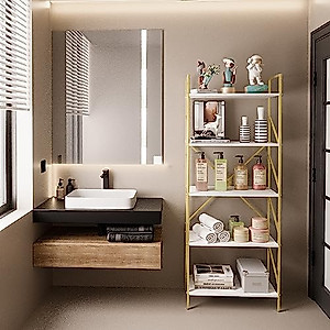 5 Tiers Bookshelf Tall Bookcase Shelf Storage Organizer Industrial Open Shelving Wood Large Modern Bookshelf for Living Room/Bedroom/Home/Office, White