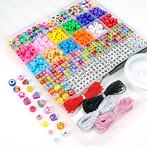 Dowsabel Bracelet Making Kit, Beads for Bracelets Making Pony Beads Polymer Clay Beads Smile Face Beads Letter Beads for Jewelry Making, DIY Arts and Crafts Gifts for Girls Age 6 7 8 9 10-12