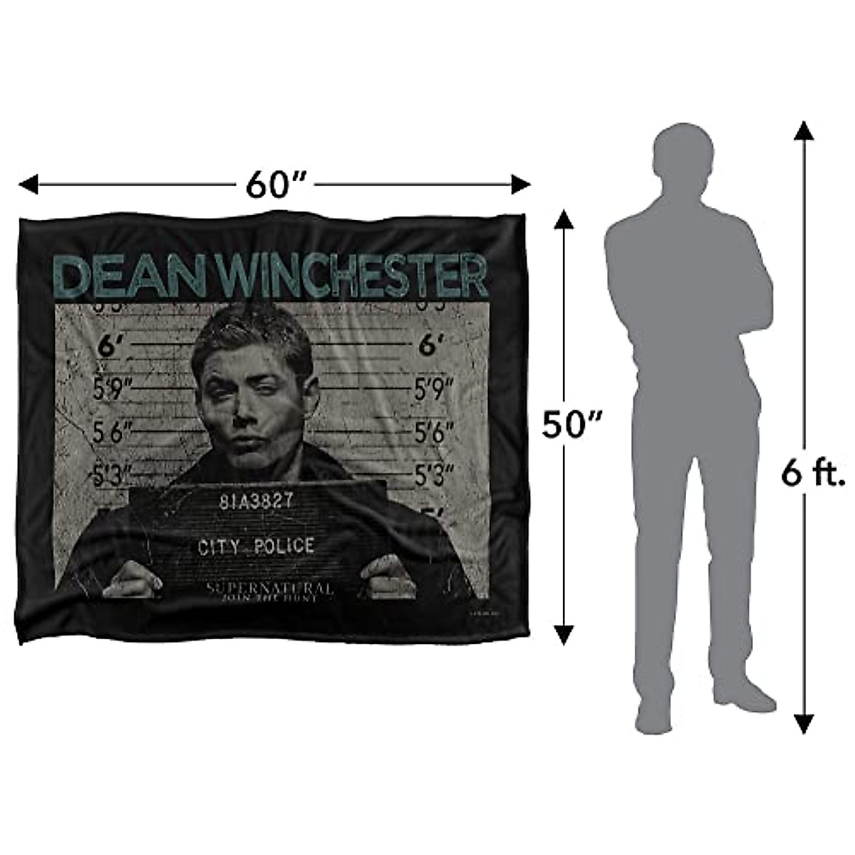 Supernatural Dean Mug Shot Officially Licensed Silky Touch Super Soft Throw Blanket 50" x 60"