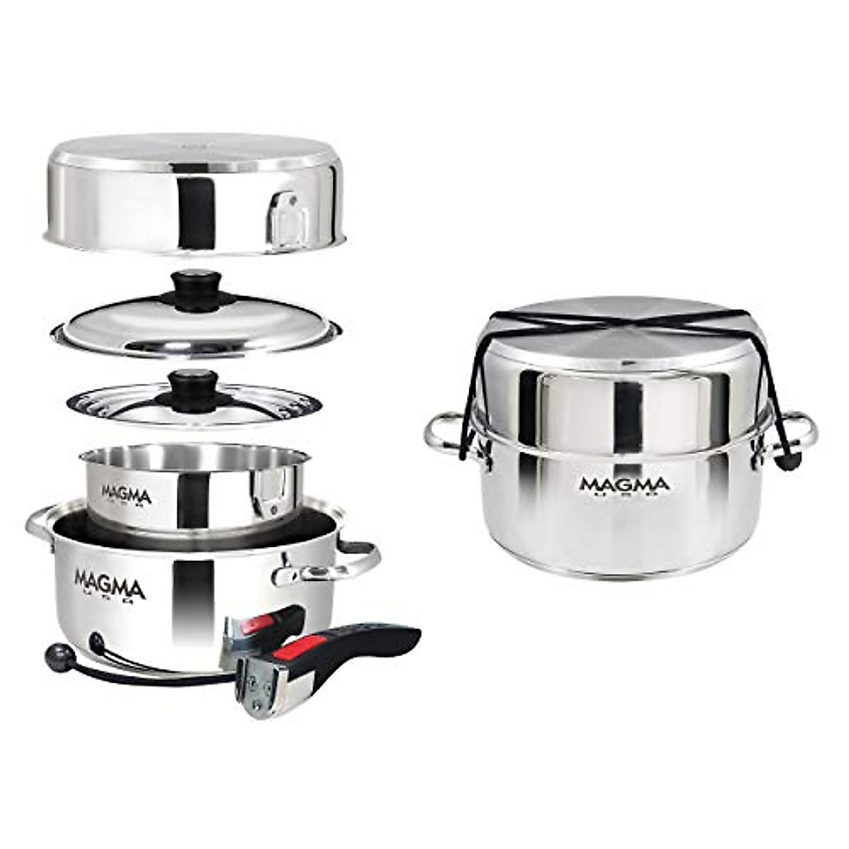 MAGMA Products, A10-362-IND 7 Piece Induction Cook-Top Gourmet Nesting Stainless Steel Cookware Set, Black