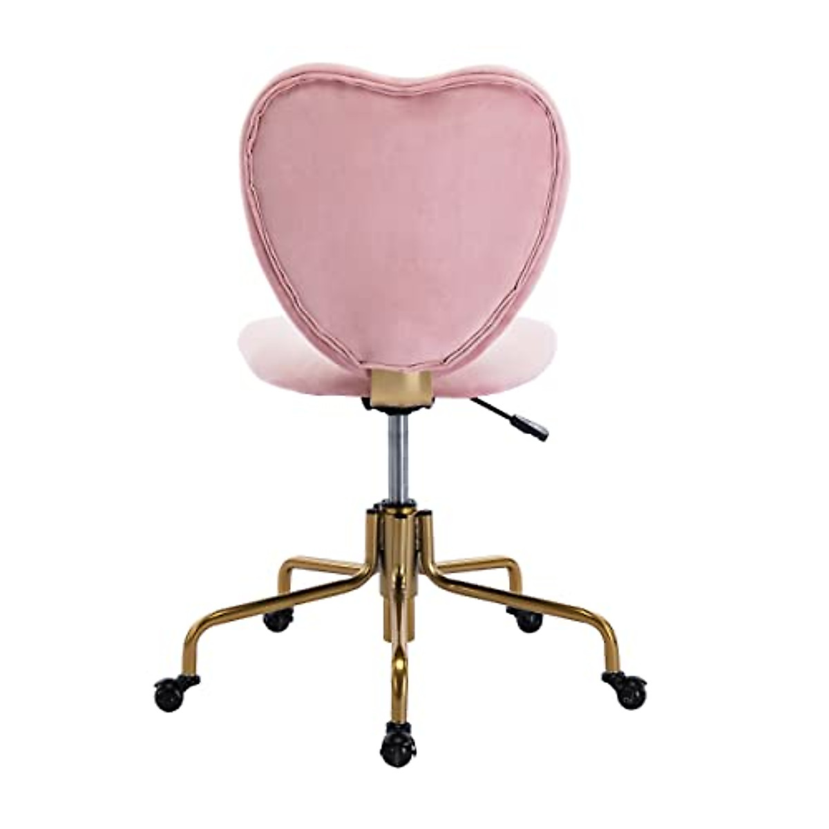 Adjustable Swivel Desk Chair with Wheels, Pink Velvet Upholstered Cute Home Office Desk Chair Vanity Task Chair with Heart Back