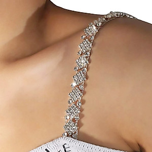 Luxury Rhinestone Bra Shoulder Straps Crystal Shoulder Strap Chain Rhinestone Underwear Chain Bridal Wedding Dress Bra Shoulder Chain for Women Body Jewelry (Shoulder chian-silver)