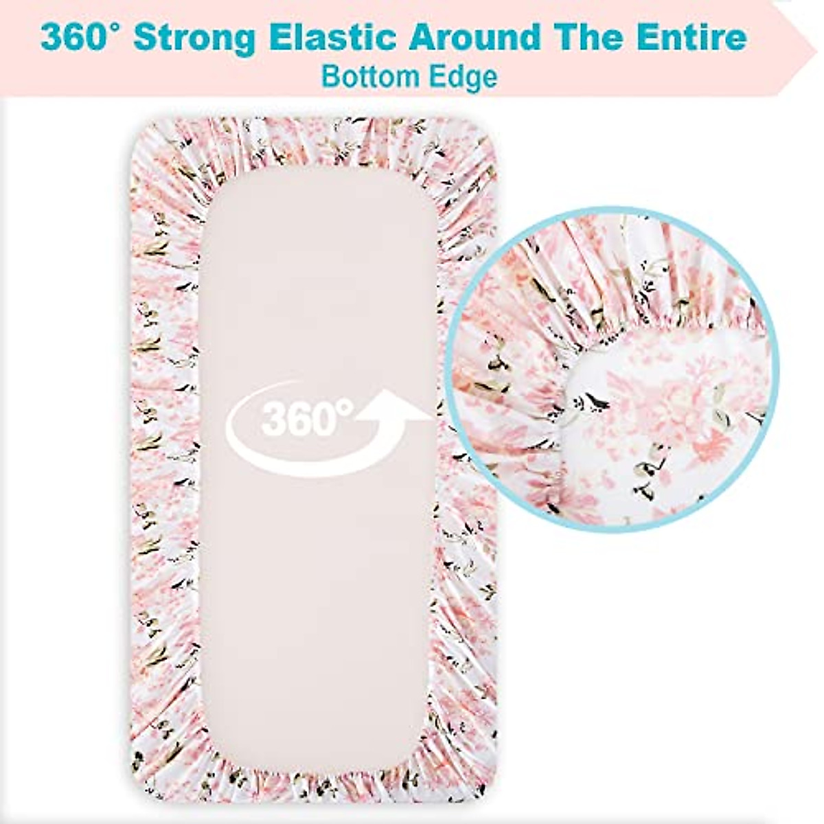 Crib Sheets Girl 2 Pack Set, 2 Pack Toddler Bed Sheets Set, Floral Print Fitted Crib Sheet for Standard Crib & Toddler Mattress, Size 28 x 52 inches, Pink N Floral