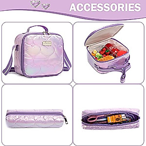 Meetbelify Love Rolling Backpack for Teen Girls Backpacks with Wheels for Elementary Students with Lunch Box for Big Kids