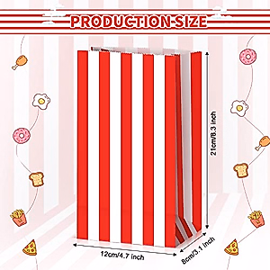 Dianelhall 28 Pcs Red and White Striped Bag Circus Carnival Treat Bags Party Favor Gift Stripes Candy Goodie Kraft Paper for Christmas Valentines Birthday