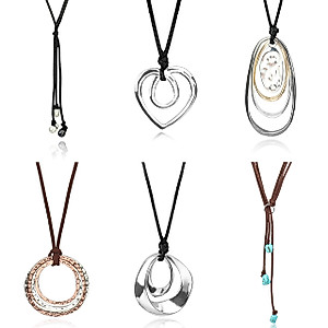 ORAZIO 6 Pcs Long Pendant Necklaces For Women Fashion Jewelry Simple Long Feather Leaf Heart Turquoise Costume Y Necklace Womens Statement Long Necklace Set Boho