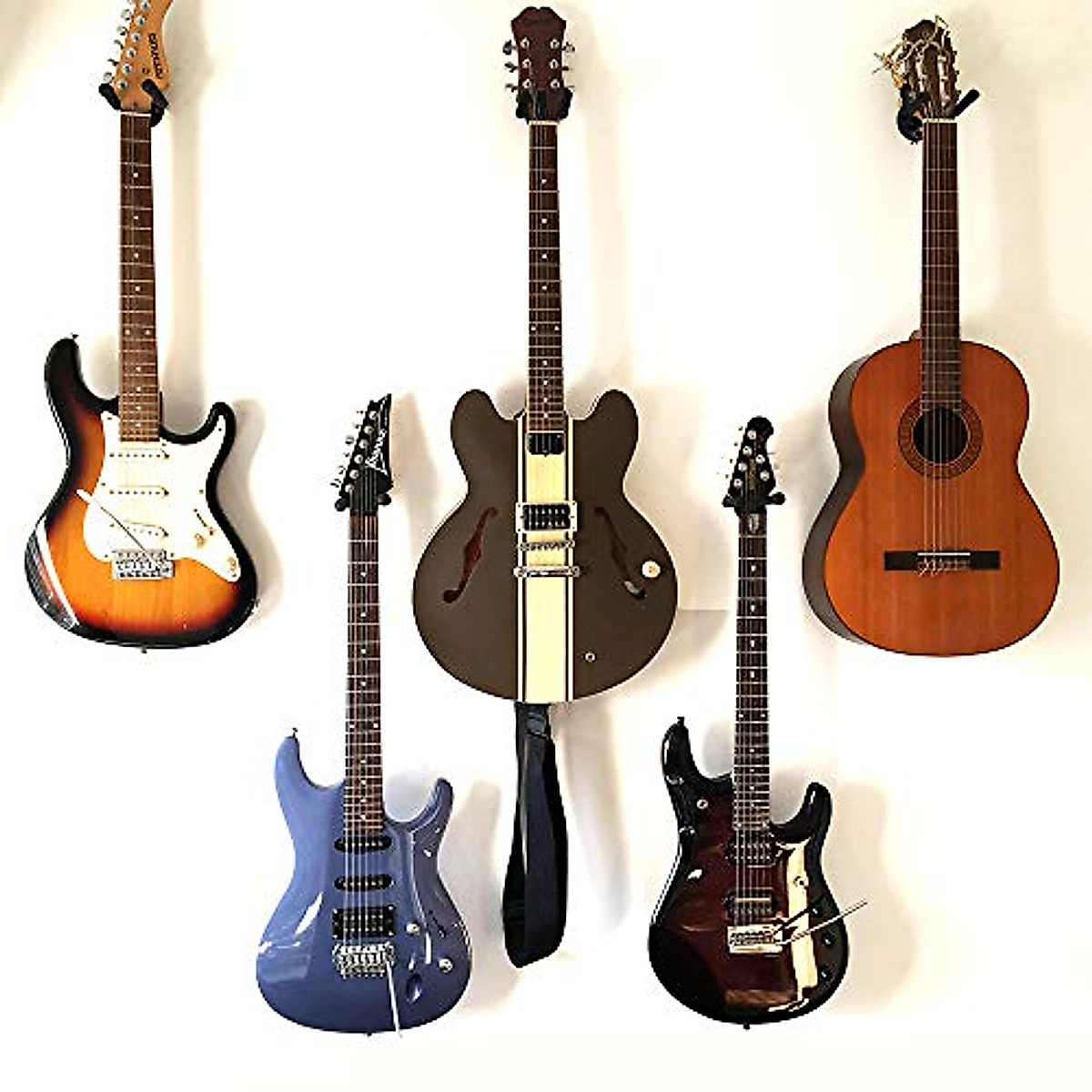 Guitar Wall Mount Hanger 4-Pack, Moodve Metal Guitar Hanger, Guitar-Shaped Guitar Wall Hanger, Black Guitar Holder Stand for Bass Electric Acoustic Guitar Ukulele (Guitar Shape)