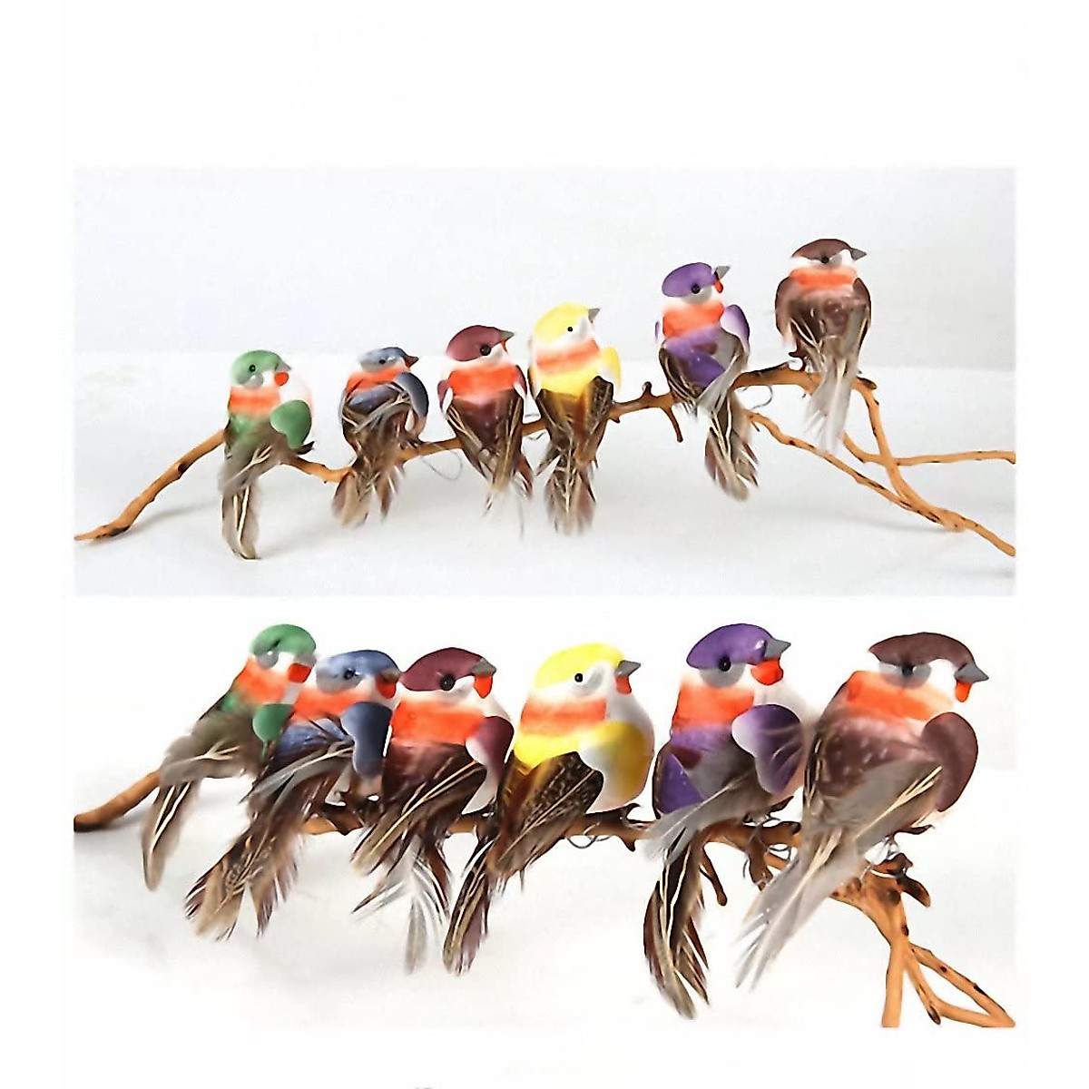 12Pcs Artificial Feather Birds Simulation Foam Birds with Claw Birds Ornaments DIY Craft for Home Garden Wedding Decoration Party Supplies