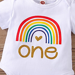 vivifayee Baby First Birthday Outfits Girl Cotton Romper Rainbow Samsh Cake Tulle Tutu Skirts with Bowknot Headband 3pcs Colorful One Year Old Girls Dress