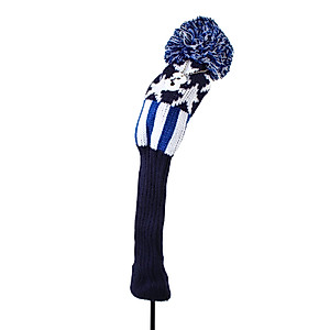 Andux 3Pack/Set Knit Pom Pom Golf 460cc Driver Fairway Wood Club Head Covers Blue Stripe MT/MG77