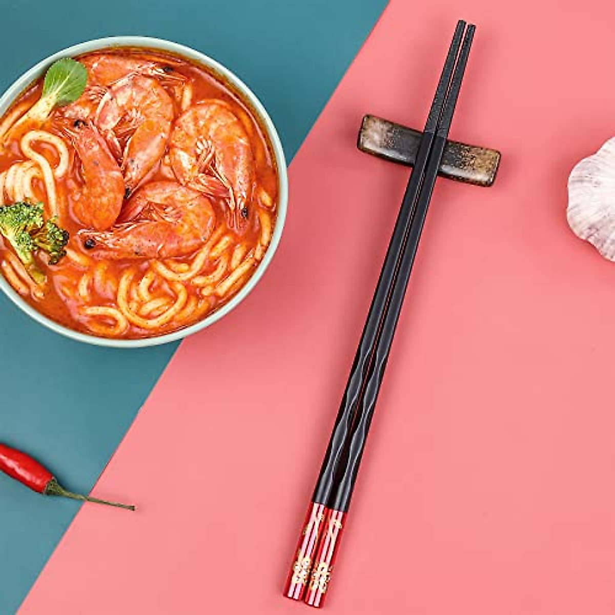 HuaLan Fiberglass Chopsticks Series - Japanese Non-Slip Chopstick, Reusable Chop Sticks Dishwasher Safe, 5 Pairs, Gift Set, 9.9 Inches