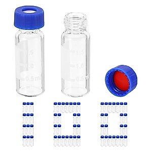 PATIKIL 2ml Autosampler Vial, 100 Pack HPLC/GC Vials 9-425 Lab Clear Vials Sample Vial Screw Cap Writing Patch Red PTFE & White Silicone Septa for LC Stamper
