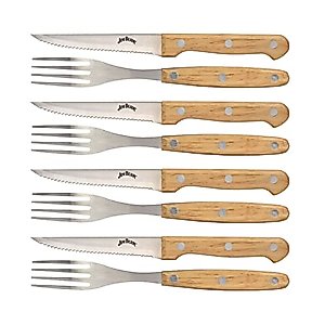 Jim Beam Set of 8 Ideal, Chicken, Pork and More-Steak Knives and Forks Made of Stainless Steel Blade and Contoure, Medium, Light Brown, JB0208