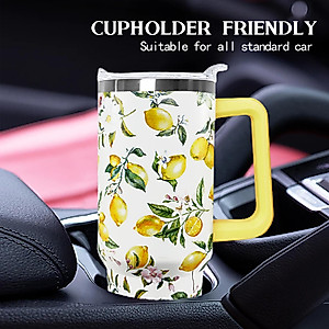 30 oz Stainless Steel Tumbler with lid and Straw,Yellow CoffeeTravel Mug Cup Water Botter, Lemon Gifts for Lemon Lovers