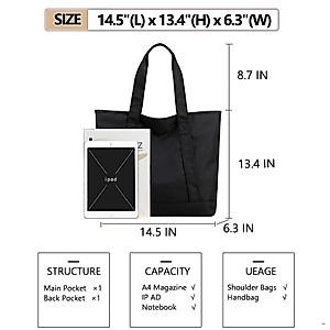 WUQI Soft Nylon Shoulder Tote Women Fashion Large Tote Shoulder Handbag Waterproof Shoulder Bag for Women Multi Pocket with Zipper (Brown)