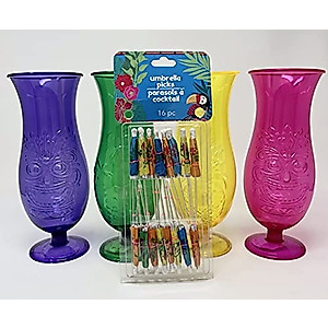 Greenbrier Luau Hurricane Glasses, 24.4 oz. - Plastic - POOL SAFE, Pink, Yellow, Purple, Green