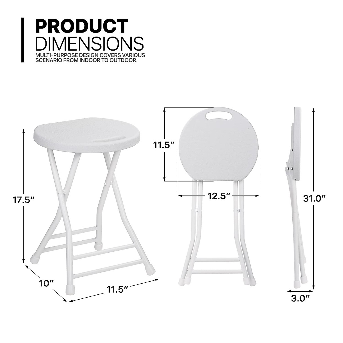 MoNiBloom 18 Inch Set of 6 Plastic Foldable Round Stools for Adults Small Lightweight Chairs for Dorm, Kitchen, Vanity and Outdoor use, 230 lbs Capacity, White