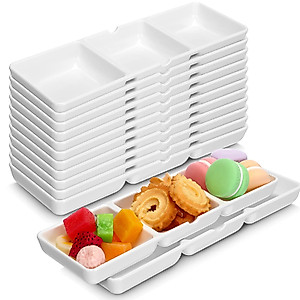 24 Pcs 8.7 x 2.8 Inch 3 Compartment Appetizer Serving Tray Plastic 3 Section Dessert Platters Rectangular Divided Plate White Compartment Serving Dishes Dipping Sauces Dinner Buffet Restaurant Kitchen
