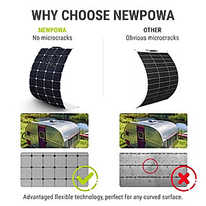 Newpowa Flexible Solar Panel 100W 12 Volt Monocrystalline Semi-Flexible Bendable Mono Ultra Lightweight High Efficiency Charger Off-Grid for Uneven Surfaces Marine RV Cabin Va