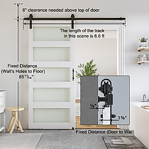 SmartStandard 36 x 84 in Glass Barn Door with 6.6FT Sliding Hardware Kit & Handle, Pre-Drilled Ready to Assemble, Waterproof PVC Coating, White, 5-Panel Glass