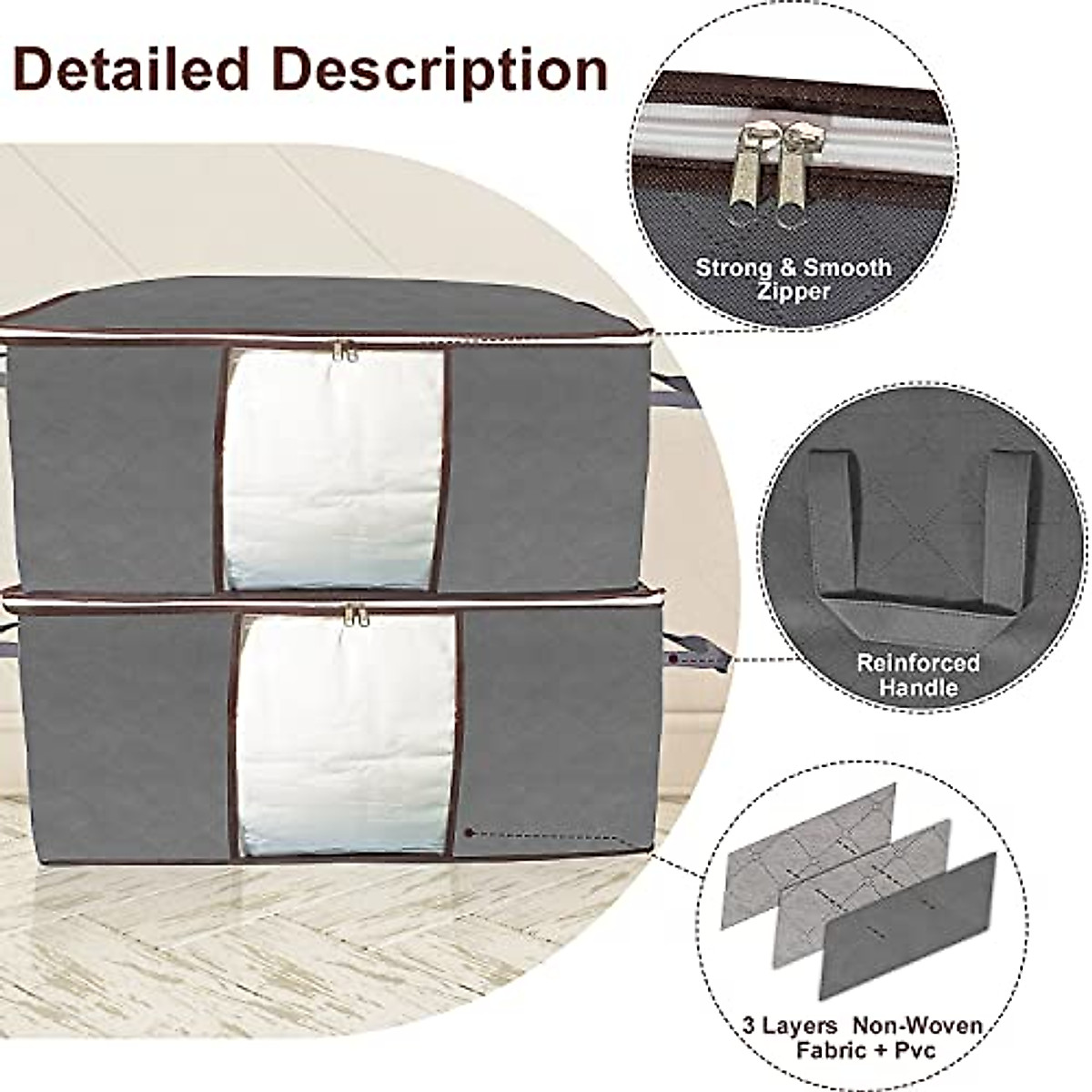 Ragestor ppliessu 90L large clothes storage container closet organizer storage bags for clothes under bed storage bin organizer for closet shelves basement（3pack,grey