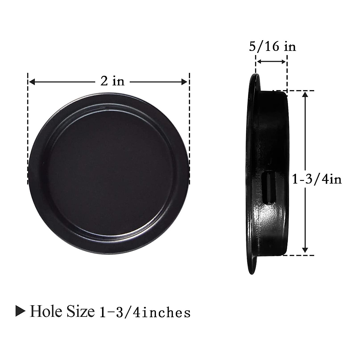 4PCS Black Closet Door Finger Pull 1-3/4", Cupboard Pull Out, Easy Snap-in Circular Sliding Door Pull, No Nails Needed, Perfect for Pocket Door, Bi-Pass Door, Cabinet Door