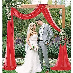 FUHSY Wedding Arch Draping Fabric Red 20FT 2 Panels Chiffon Fabric Drapery Sheer Curtains Wedding Backdrop Elegant Wedding Arch Drapes for Ceremony Ceiling Drape Party Background for Bridal Arbor Swag