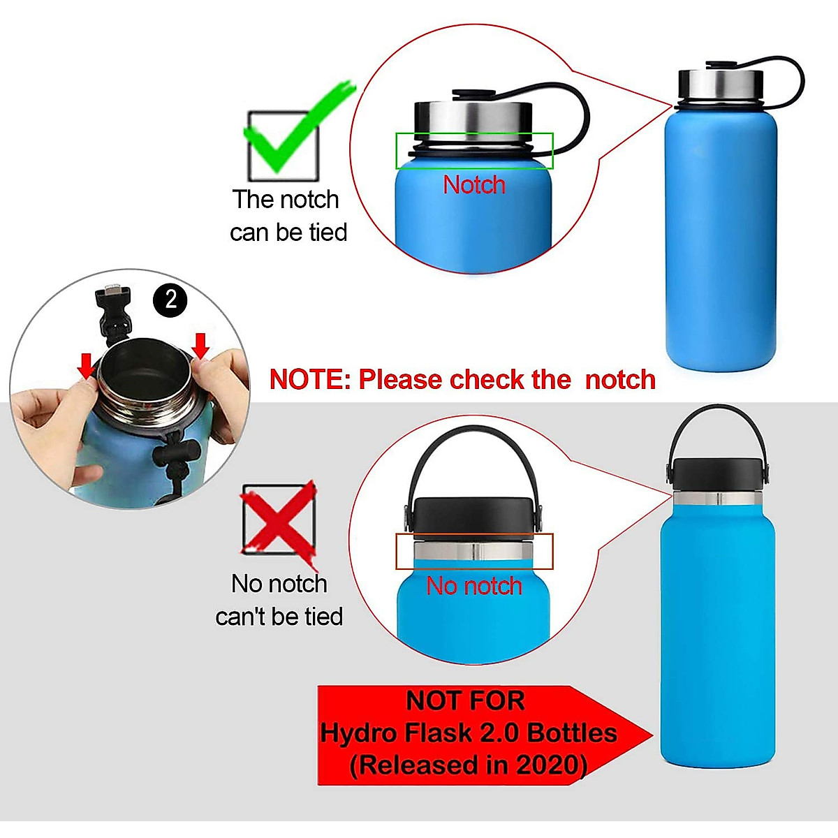 Wongeto Paracord Handle with Shoulder Strap,Compatible with Hydro Flask Wide Mouth Water Bottles 12oz - 64 oz（Not for The New Hydro Flask 2.0,Bottle Strap for Walking Hiking Camping(Blue&Red&White)