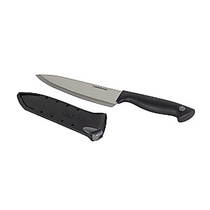 Farberware Edgekeeper 6-Inch Chef Knife with Self-Sharpening Blade Cover, High Carbon-Stainless Steel Kitchen Knife with Ergonomic Handle, Razor-Sharp Knife, Black