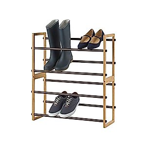 TRINITY BASICS 2-Tier Expandable Shoe Organizer with Bamboo Frame, Stackable Shoe Rack for Closet, Stores up to 16 Pairs of Shoes, Dark Bronze Finish, Expands from 24” to 44”, 2-Pack