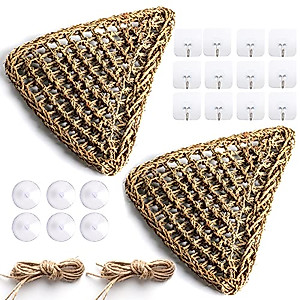 13 x 13 Inches Reptile Triangle Hammock Set of 2, Lizard Lounger, 100% Natural Seagrass Fibers with Hemp 2 Rope, 12 Hooks, 8 Suckers for Anoles, Bearded Dragons, Geckos, Iguanas, and Hermit Crabs
