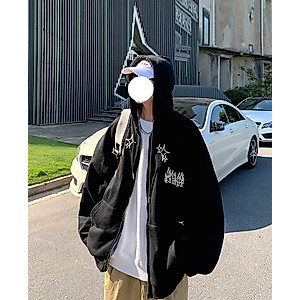 Gnoved Y2K Hoodie Thick Women Men Cross Aesthetic ZIp Up Sweatshirt Long Sleeve Jacket Fashion Streetwear Clothes.(Black1-L)