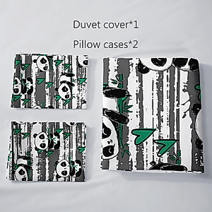 AILONEN Cute Panda Duvet Cover Set Queen Size, Chinese Panda Bamboo Themed Bedding Set,Kawaii Animals Print Comforter Cover Set 3 Pieces, 1 Quilt Cover and 2 Pillowcases