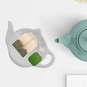 Ipetboom Jewelry Stand Teapot Shaped Tea Bag Holder 4pcs Ceramic Teabag Coaster Caddy Saucer Seasoning Dish Snack Plate Spoon Rests Bracket Jewelry Ring Dish for Tea Time Ring Holder