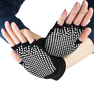 Crown Sporting Goods Fingerless Yoga Gloves with Slip-Free Texturizing Beads, Black