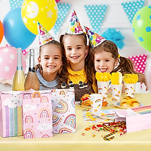 DECORLIFE 24PCS Rainbow Party Favor Bags, 4 Styles, Rainbow Goodie Bags for Birthday Party, Perfect for Girls, Kids, Boys, Stickers Included