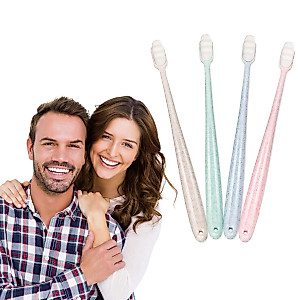 4 Pieces Extra Soft Micro-Nano Manual Toothbrush with 20,000 Bristles for Fragile Gums Adults Kids Children (Pink, Blue, Green, Beige)