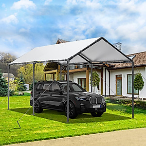 Outdoor Carport 10x20ft Heavy Duty Car Tent, Portable Garage Canopy Storage Shed, Car Shelter, All-Season Tarp for Car and Boat D White