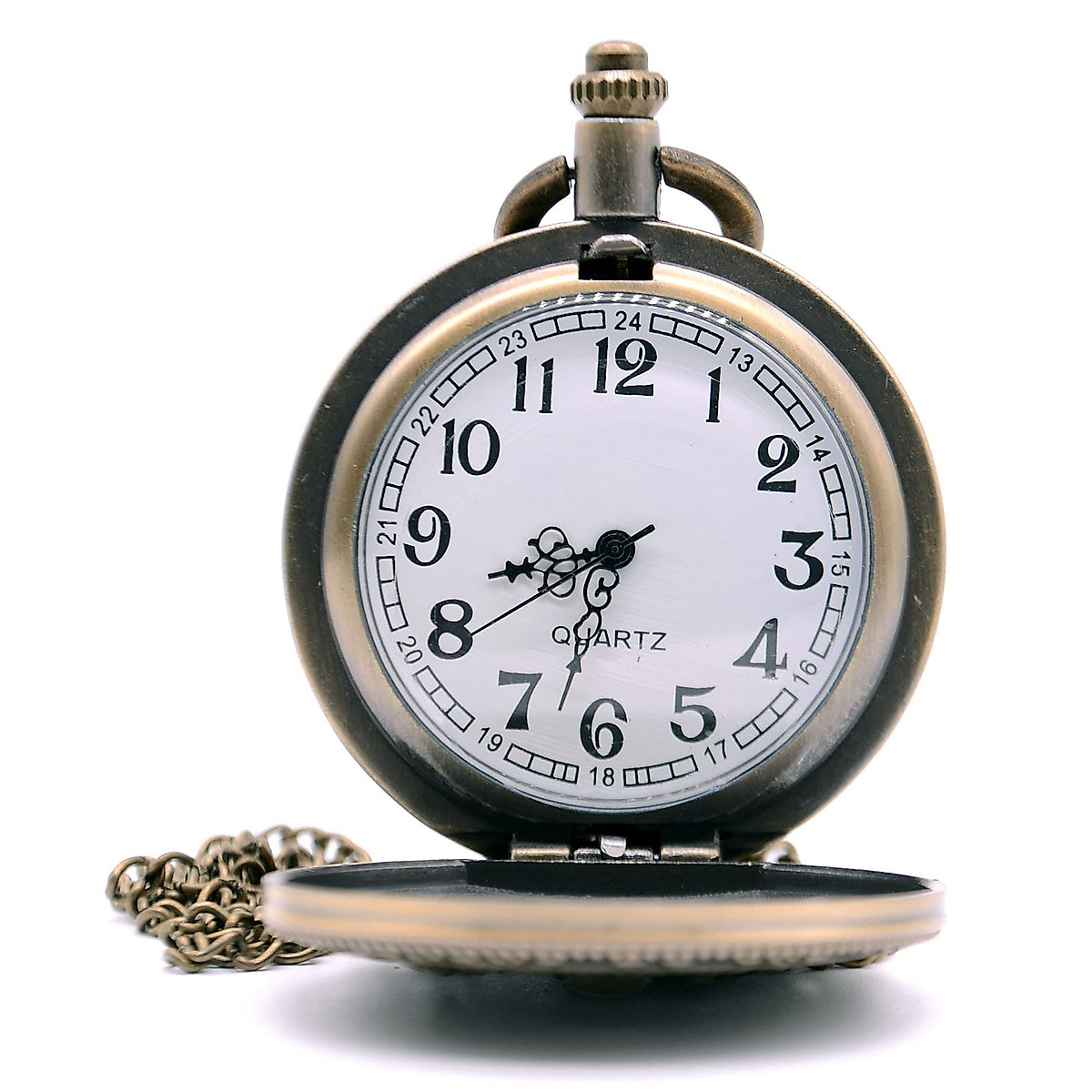 Ddjbdb Mens Pocket Watches with Fob Chain&Necklace Chain Pocket Watch Box Quartz America Department of The Army Bronze