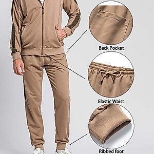 MANLUODANNI Mens Sweatsuits 2 Piece Hooded Tracksuit Sets Casual Comfy Jogging Suits for Men, Khaki-2XL