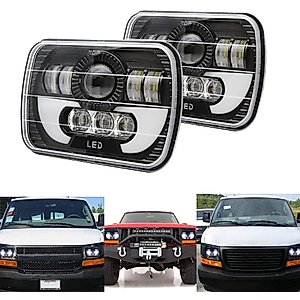 AMUNIESUN 120W Rectangle 7x6 5x7 Inch Headlights 6052 6054 H5054 H6054 Headlight DRL Hi/Low Sealed Beam H4 Plug Compatible With GMC Ford Chevy Chevrolet Cargo Van Express Nissan