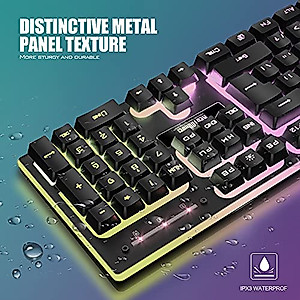 RedThunder K10 Wireless Gaming Keyboard, Rechargeable 3000mAh 2.4G LED Backlit Wireless Keyboard, Ergonomic Keyboard with Mechanical Feeling Keys for PC PS4 Xbox One Mac, Teclado Gamer, Black