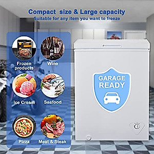 SMETA Deep Freezer Small 4.0 Cubic Feet, Chest Freezer Garage Outdoor Freezers, Freezer Chest Mini Thermostat Control, Compact Freezer for Apartment, Office, Kitchen with Flip-Up Lid, White
