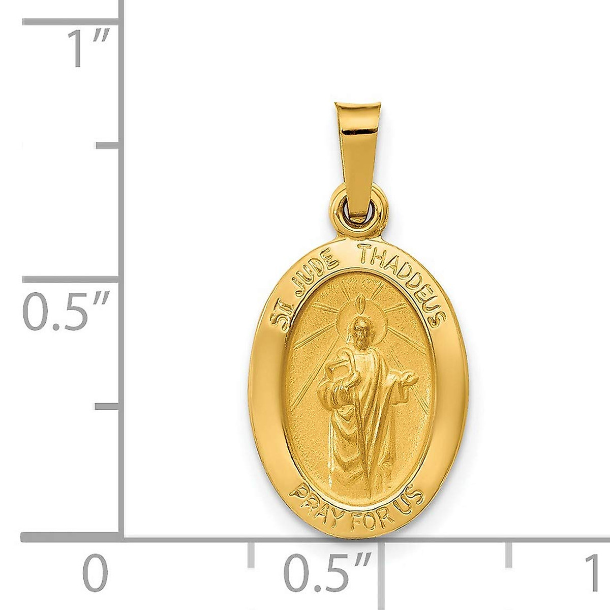 Jewelry Stores Network Hollow Satin Finish Saint Jude Thaddeus Pray For Us Words on Oval Pendant in Real 14k Yellow Gold 16x11mm